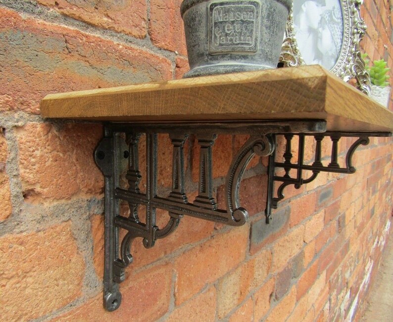 Solid Oak Wood Handmade Shelves Rustic Shelf 22cm DEEP With Cast Iron ...