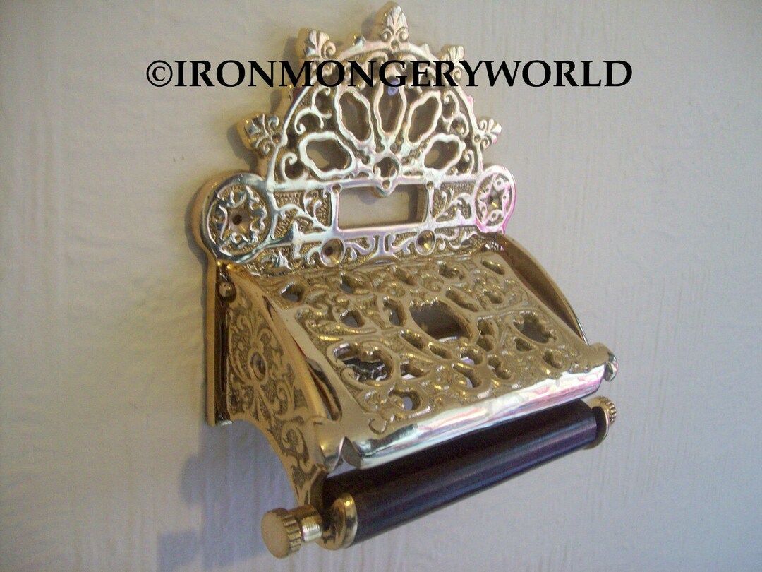 POLISHED BRASS DECORATIVE Lid Solid Brass Toilet Roll Holder Vintage ...
