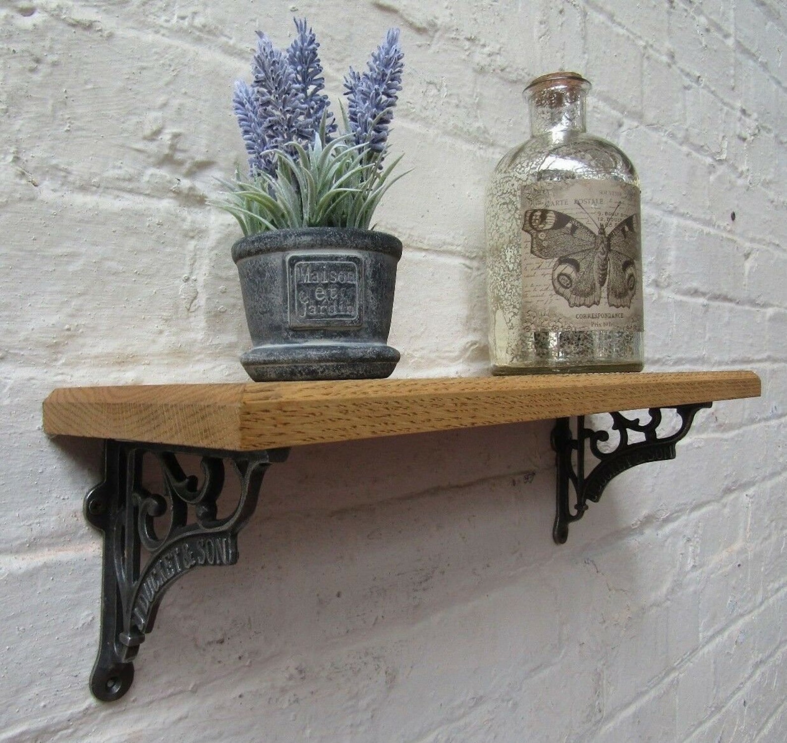 Solid Oak Wood Handmade Shelves Rustic Shelf 15cm DEEP With Cast Iron ...