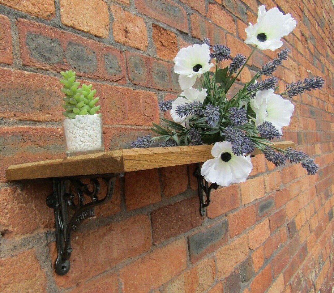 Solid Oak Wood Handmade Shelves Rustic Shelf 22cm DEEP With Cast Iron ...