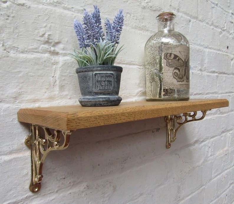 Solid Oak Wood Handmade Shelves Rustic Shelf 15cm DEEP With Cast Iron ...