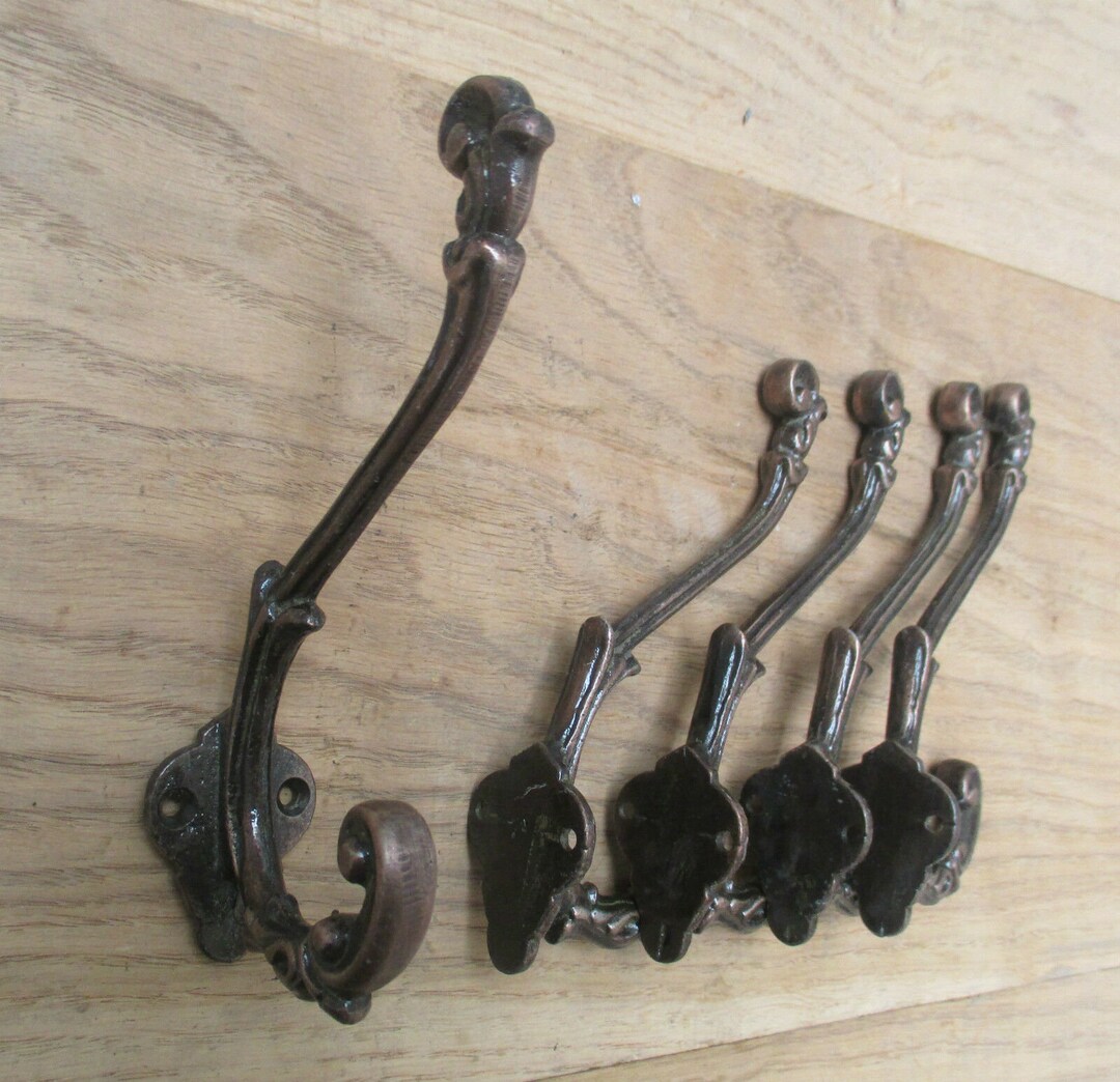 Pack of 5 FRENCH ORNATE Cast Iron Rustic Hat and Coat Hooks Vintage ...