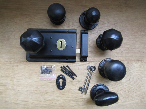 Cast Iron Black Antique Rim Knob & 6 Black Rim Lock Set - Etsy