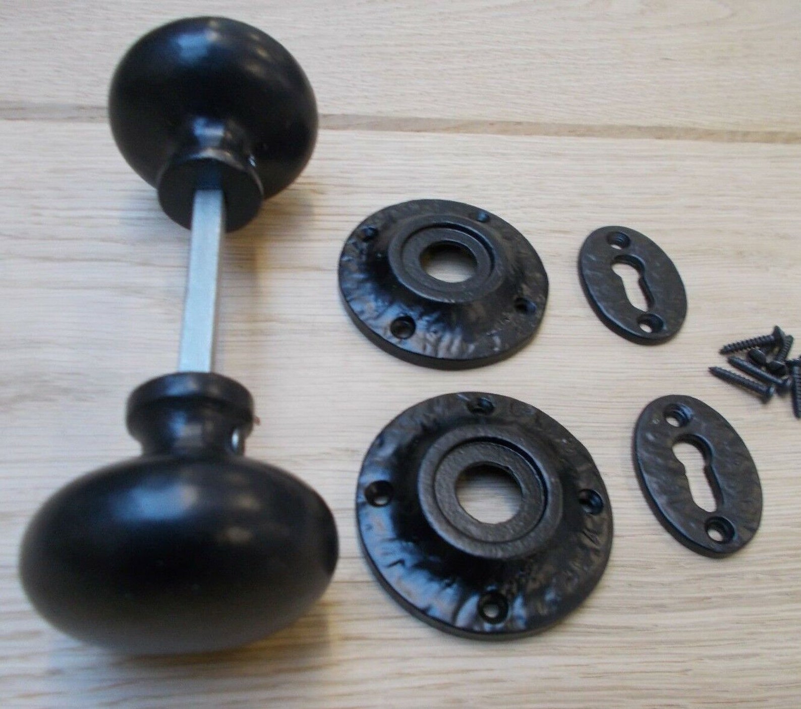 BLACK ANTIQUE Cast Iron Gothic Tudor Door Rim Knobs Rustic Vintage ...