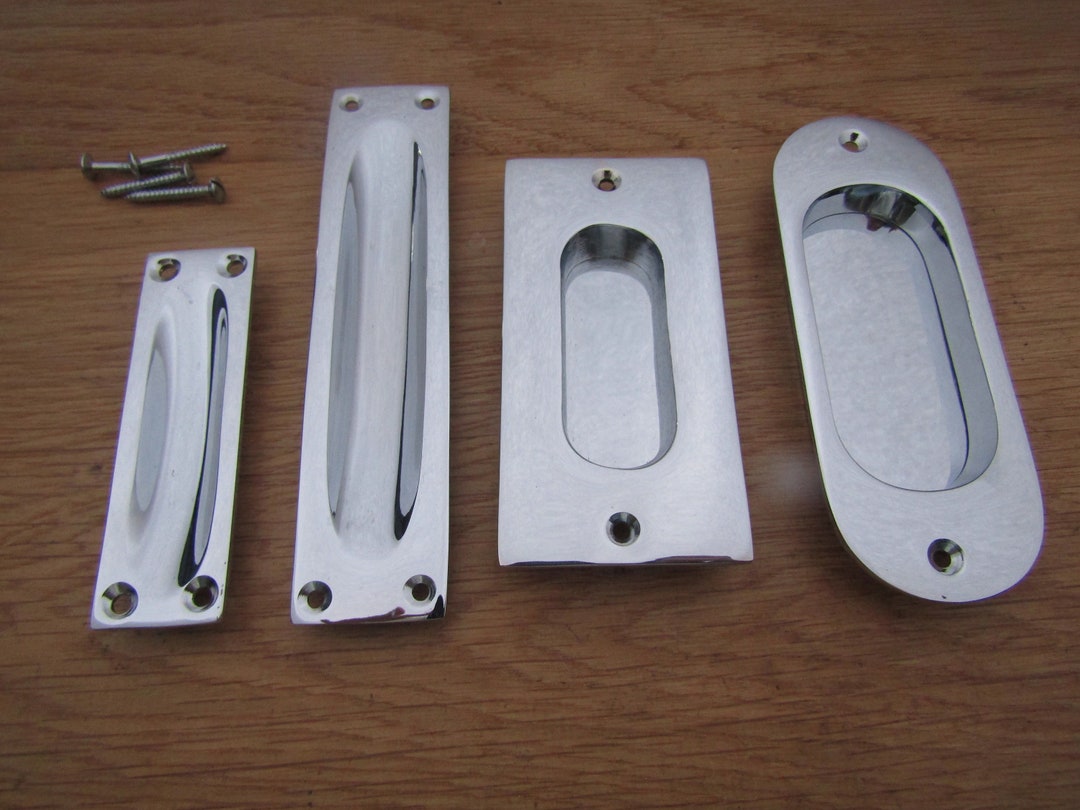SOLID BRASS Vintage Old Style Flush Recessed Sliding Door Inset Pull ...