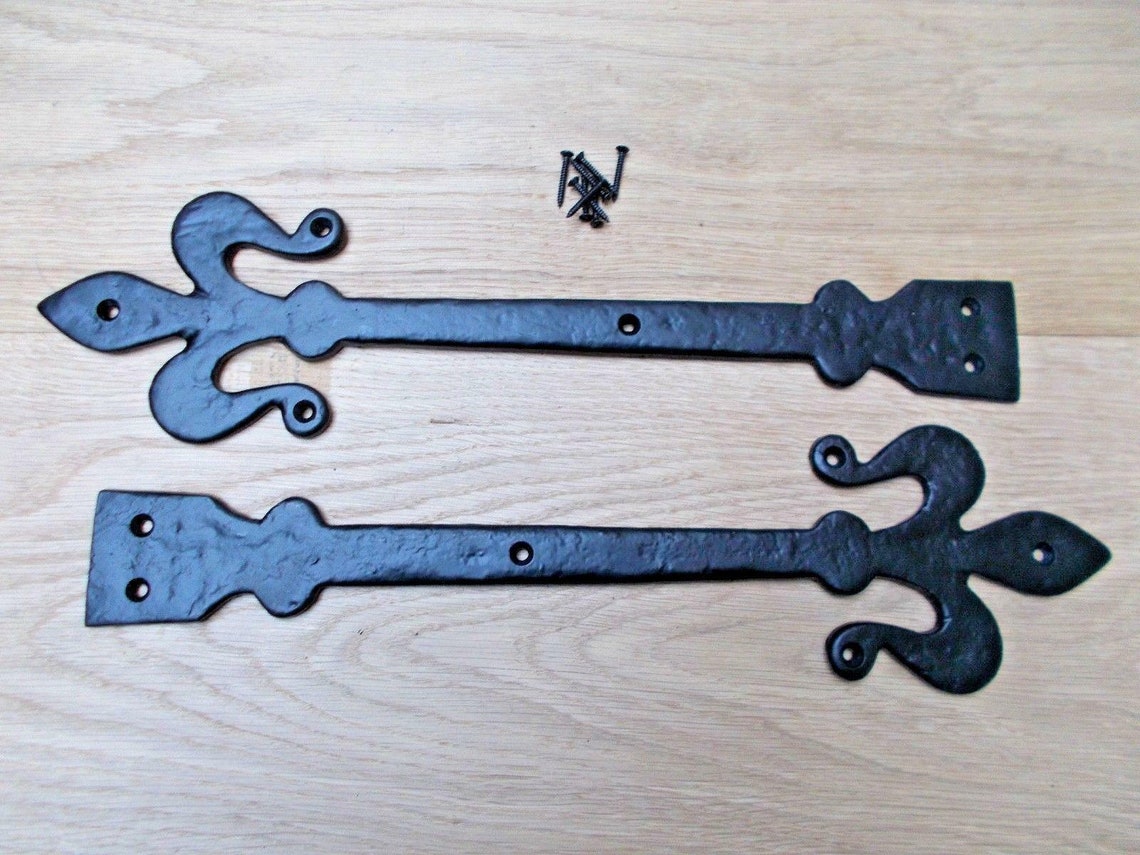 PAIR of HINGE FRONTS Cast Iron Vintage Rustic Old English Country ...