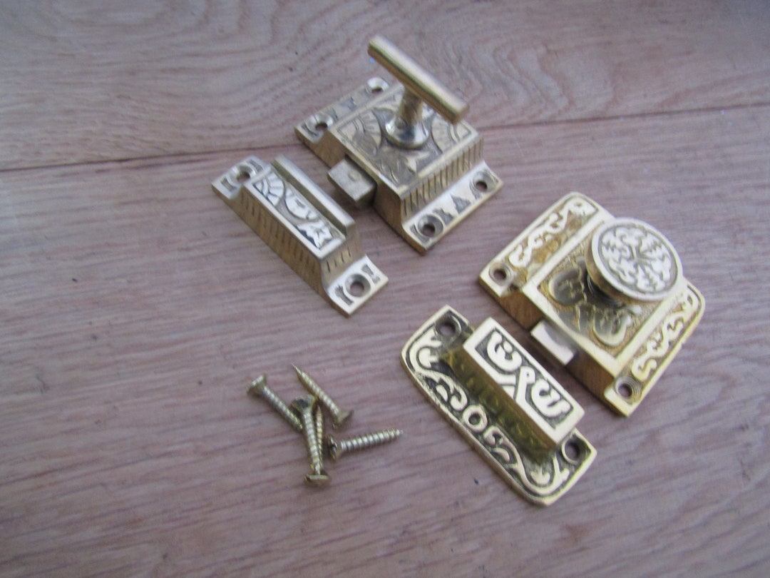 SOLID BRASS Cupboard Turn Latch Catch Knob Showcase Cabinet Door Latch ...