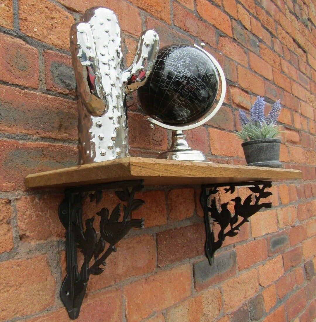 Solid Oak Wood Handmade Shelves Rustic Shelf 22cm DEEP With Cast Iron ...