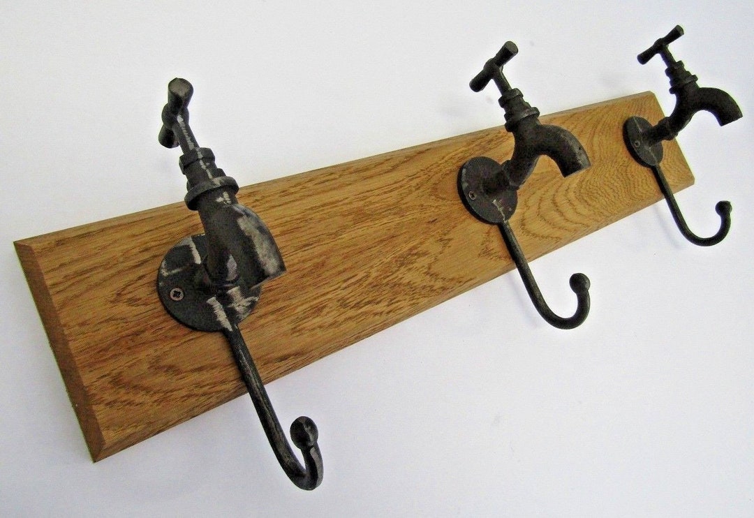 UK Handmade Solid Oak Wood Rustic Wooden Wall Mounted Hook Rail Rack ...