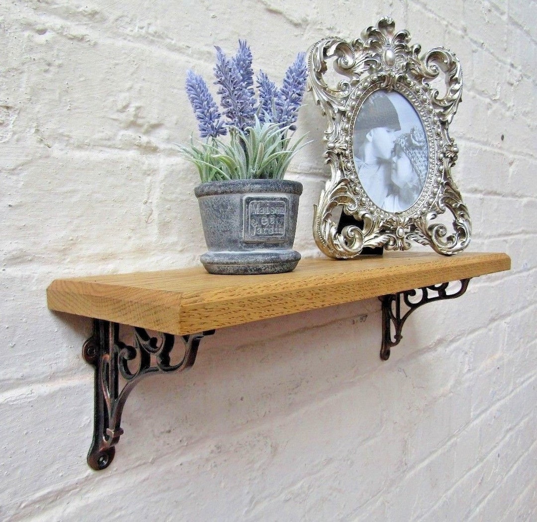 Solid Oak Wood Handmade Shelves Rustic Shelf 15cm DEEP With Cast Iron ...
