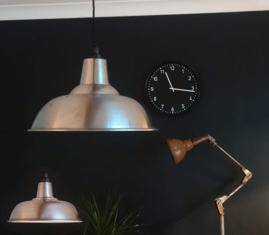 14"/36cm Rustic POLISHED STEEL Ceiling Light Shade Round Industrial ...