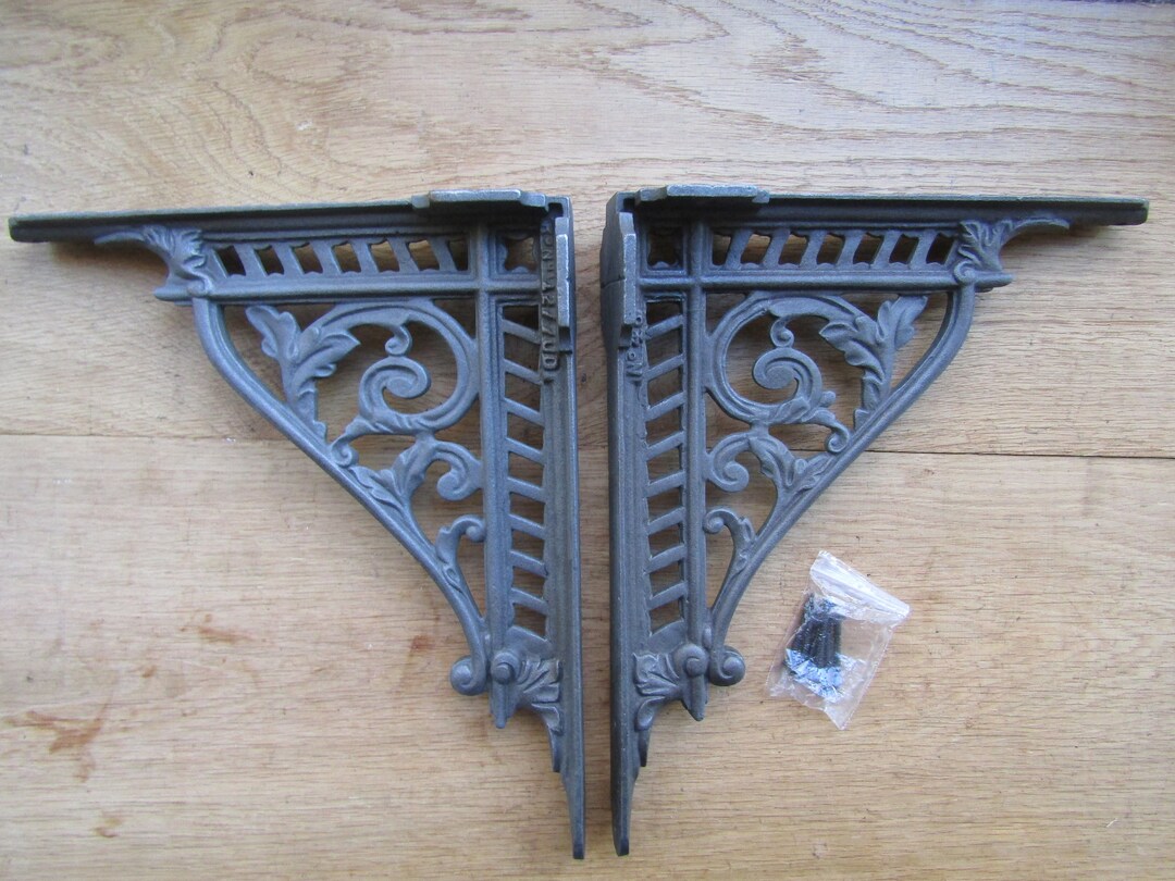Pair of ORNATE 12" LARGE Rustic Cast Iron Shelf Support Brackets ...