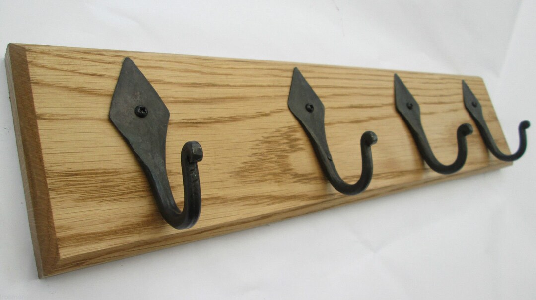 UK Handmade Solid Oak Wood Rustic Wooden Wall Mounted Hook Rail Rack ...