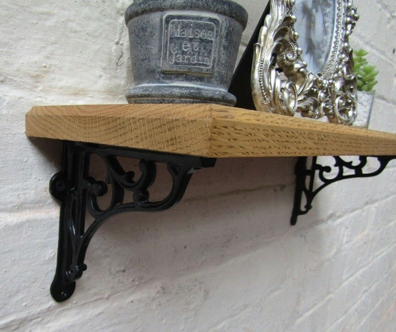 Solid Oak Wood Handmade Shelves Rustic Shelf 15cm DEEP With Cast Iron ...