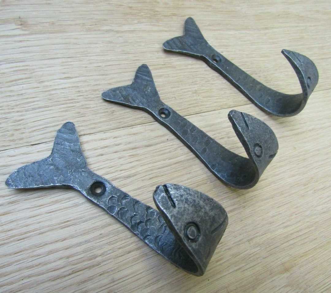 FISH TAIL HANDFORGED Blacksmith Rustic Wrought Iron Hooks Vintage Old ...