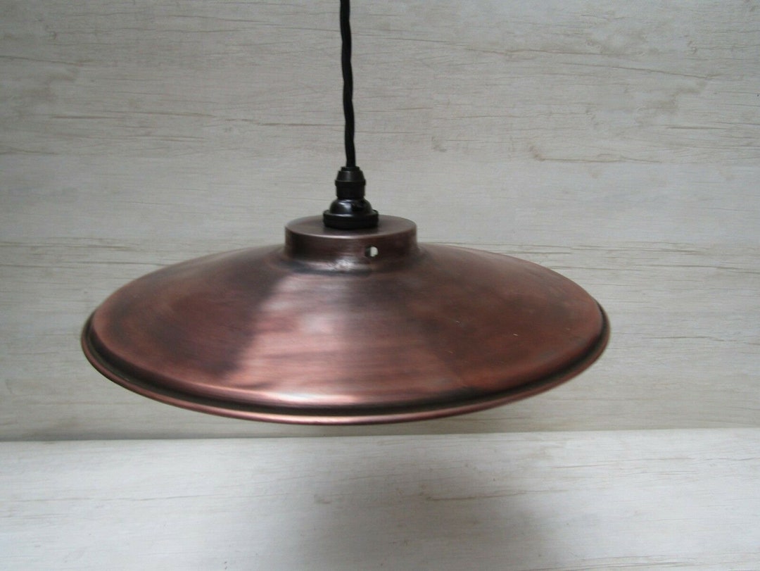 11" SHALLOW ANTIQUE COPPER Ceiling Light Shade Round Industrial Vintage ...