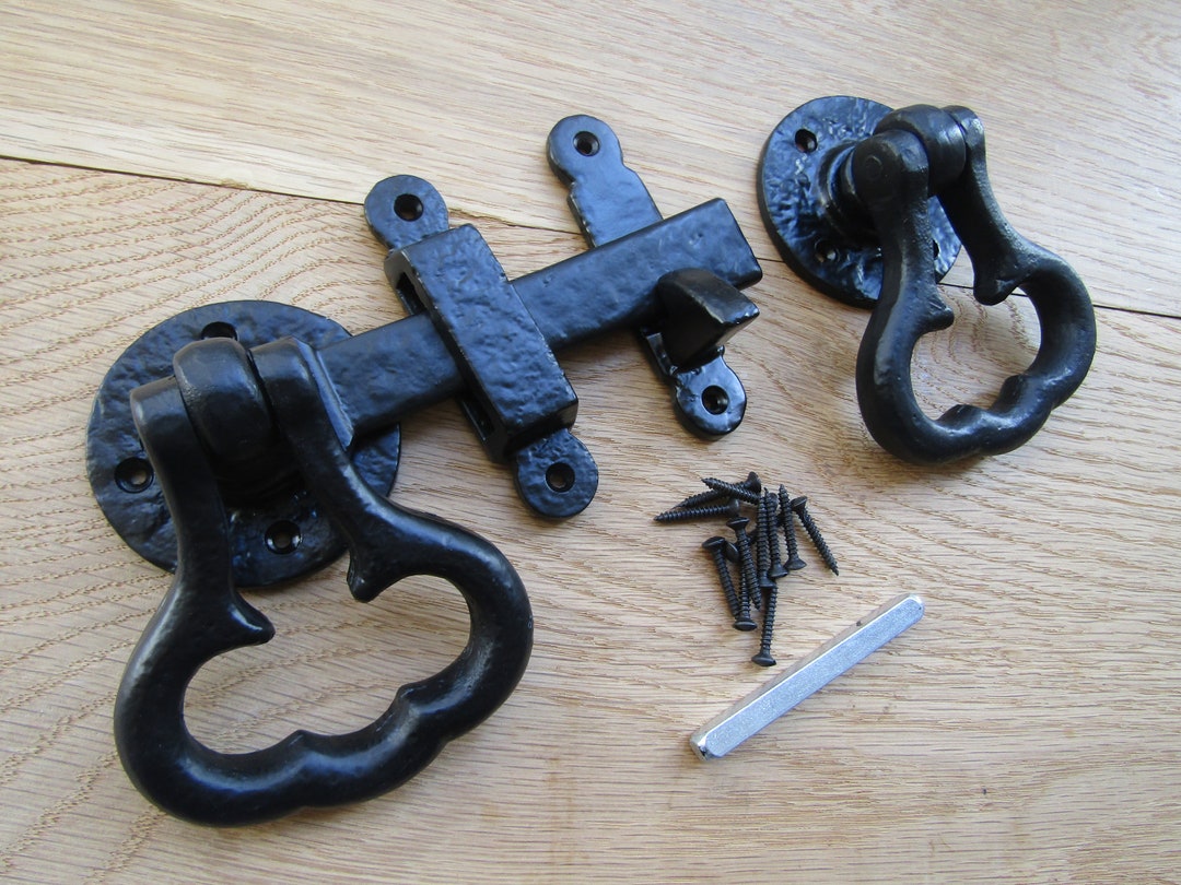 LAKELAND BLACK ANTIQUE Cast Iron Rustic Ring Latch Old English Vintage ...