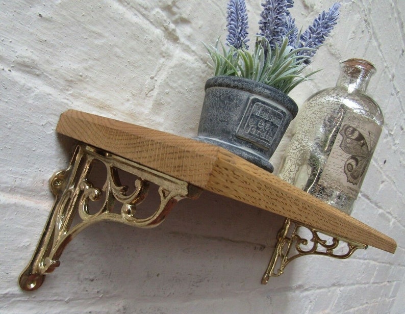 Solid Oak Wood Handmade Shelves Rustic Shelf 15cm DEEP With Cast Iron ...