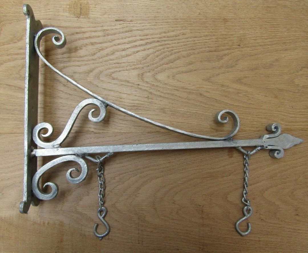 16" GALVANISED HAND FORGED Wrought Iron Blacksmith Sign Board Hanging ...