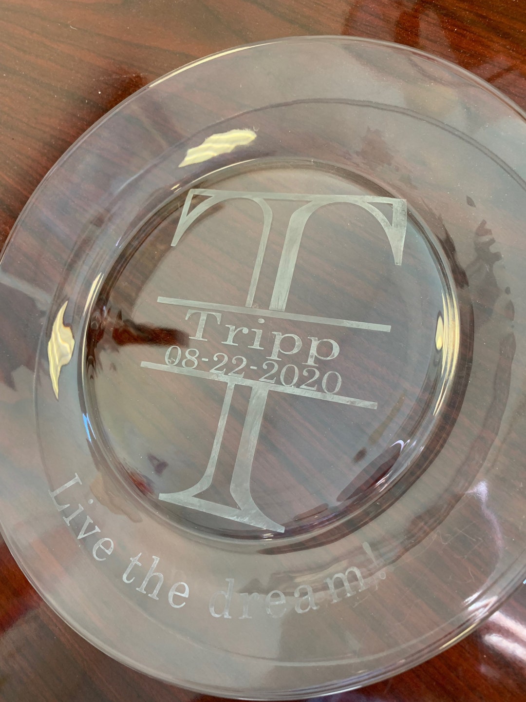 Etched Glass Monogrammed Plate - Etsy
