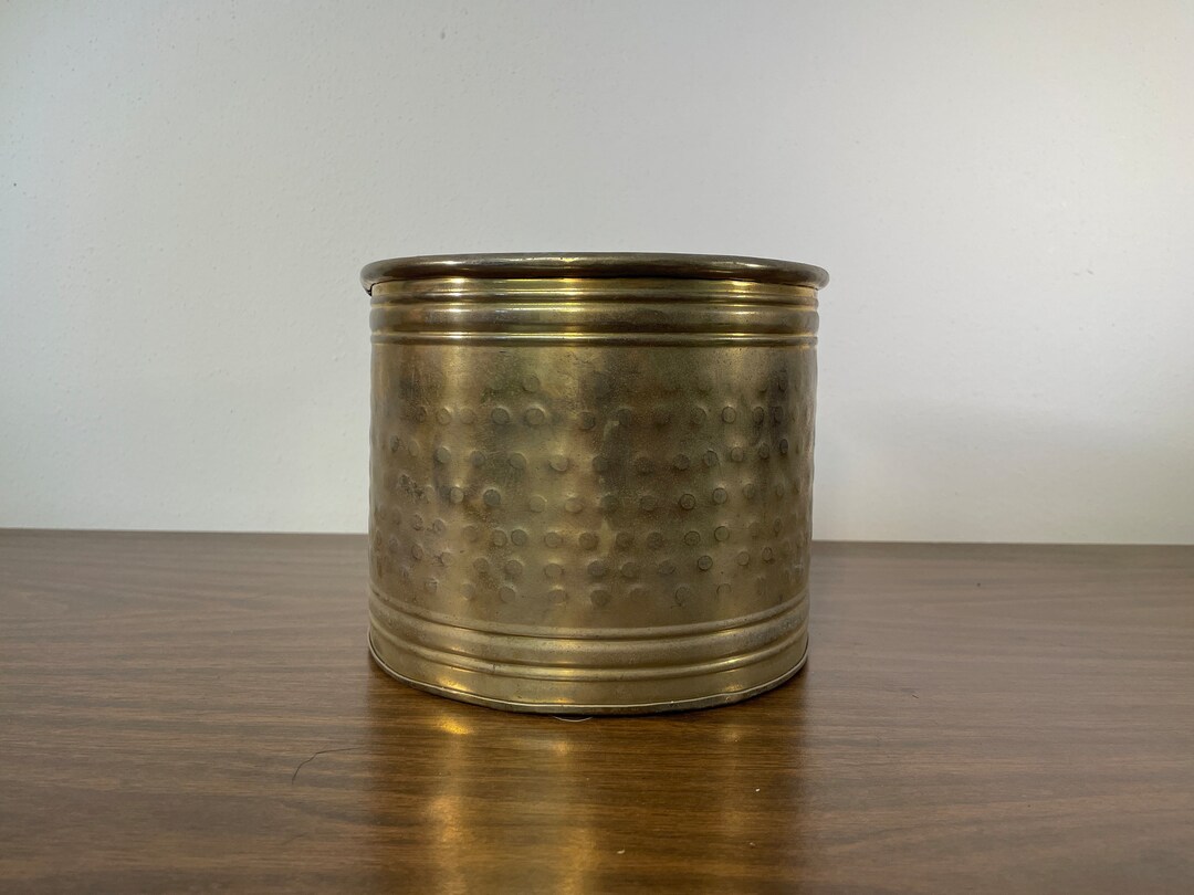 6" Round Hammered Brass Planter - Patina Gold Metallic Metal Cache Pot ...