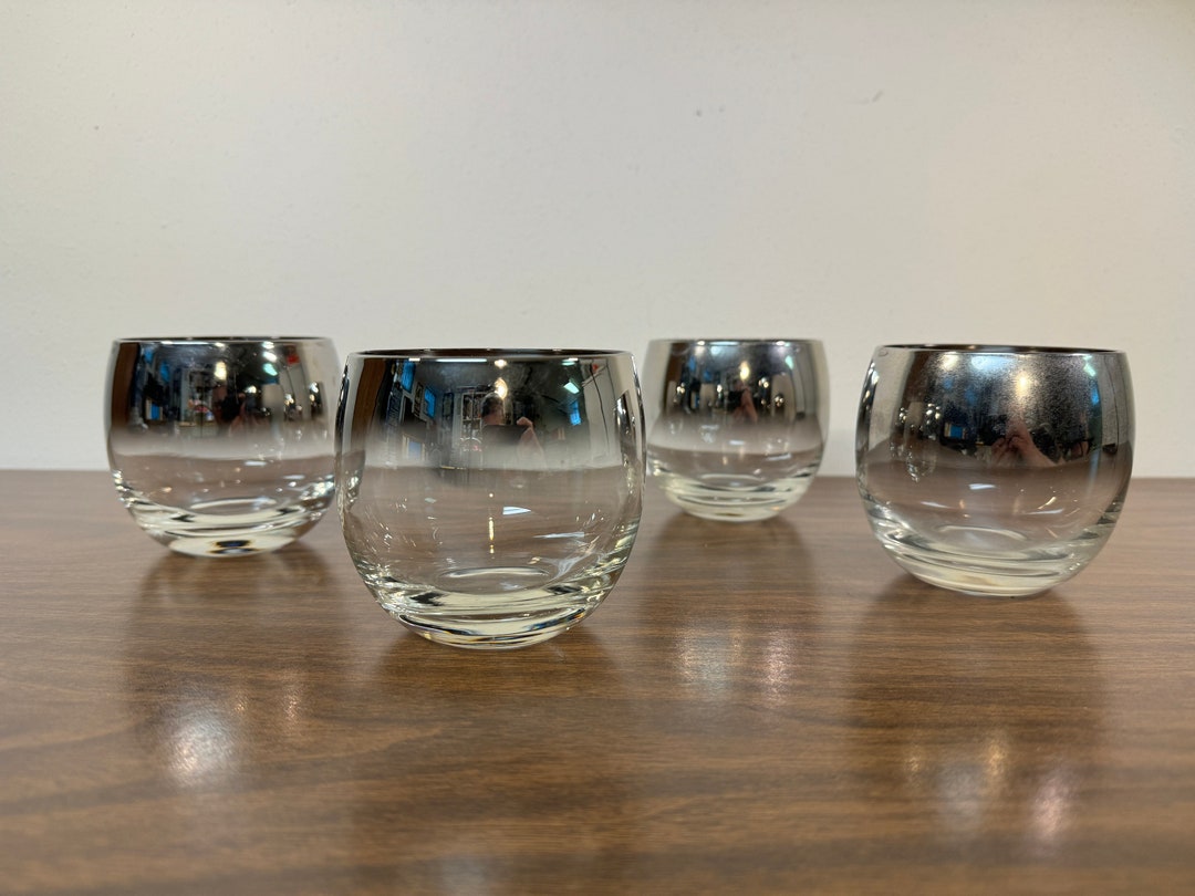 Four Vitreon Queens Lusterware Silver Ombre 10 Oz Roly Poly Glasses ...