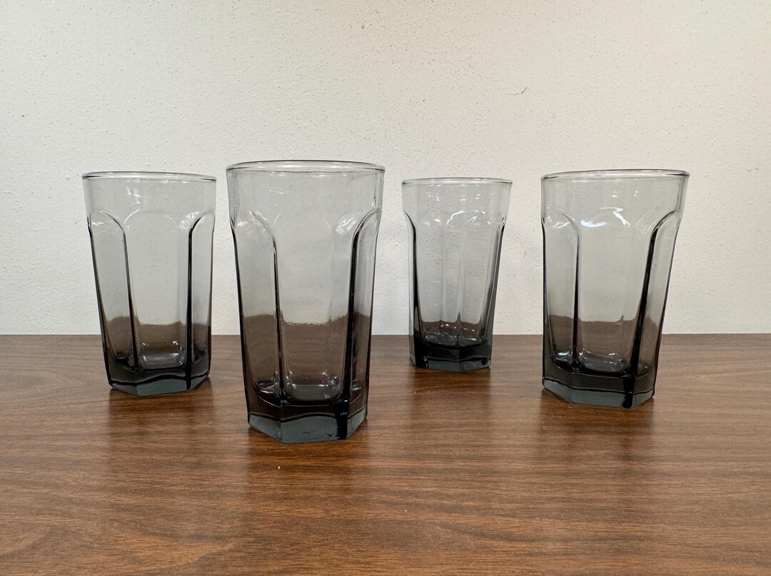 Four Anchor Hocking Courtney Smoke 10 Oz Tumblers - Retro Hexagon Gray ...
