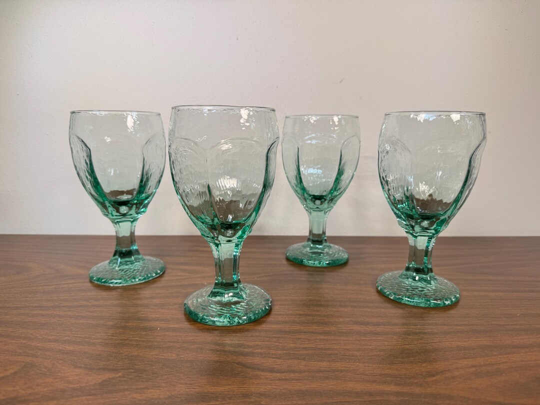Four Libbey Chivalry Green 10 Oz Goblets - Retro Textured Spanish ...