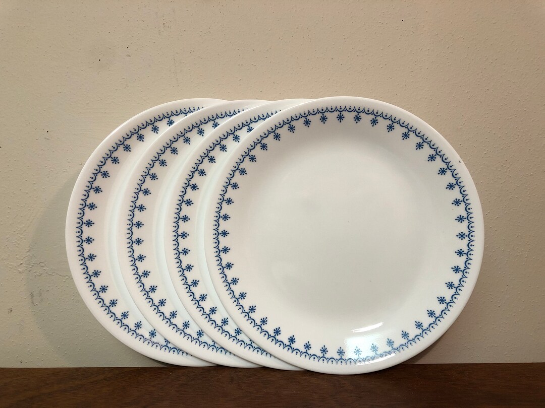 Four+ Corelle Snowflake Blue 8.5" Lunch / Salad Plates - Retro Winter ...