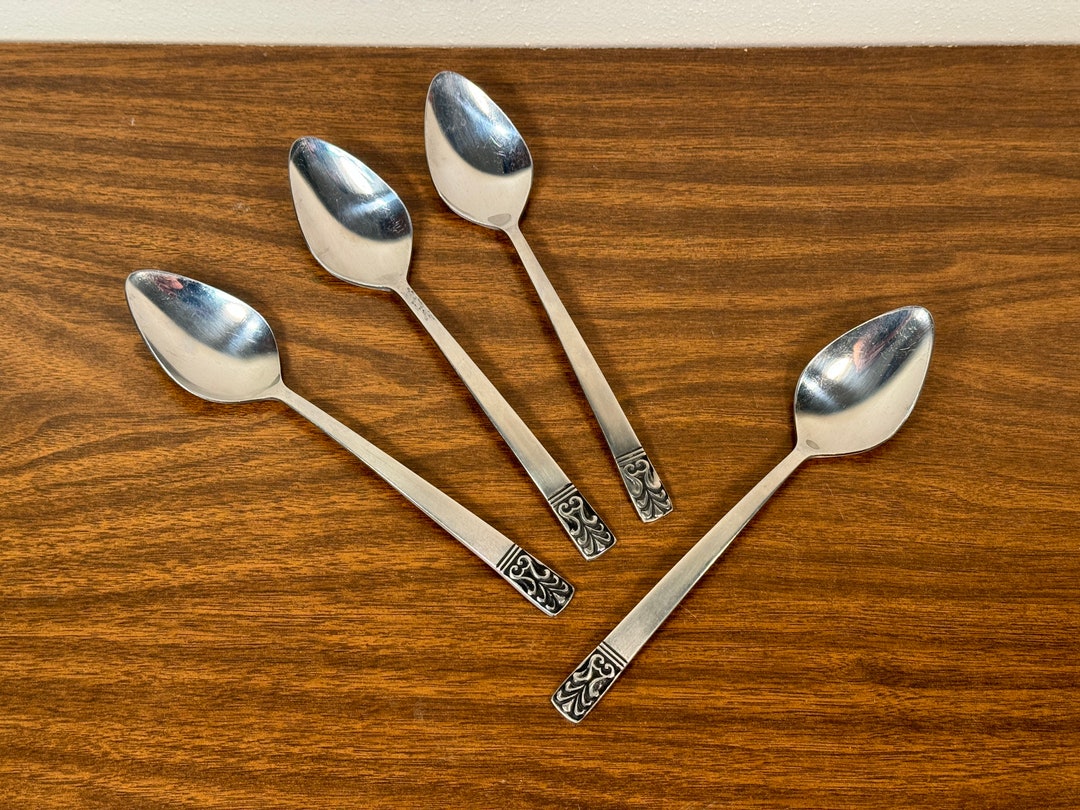Four Carlyle Cameo Stainless Steel Tablespoons - Midcentury Black ...