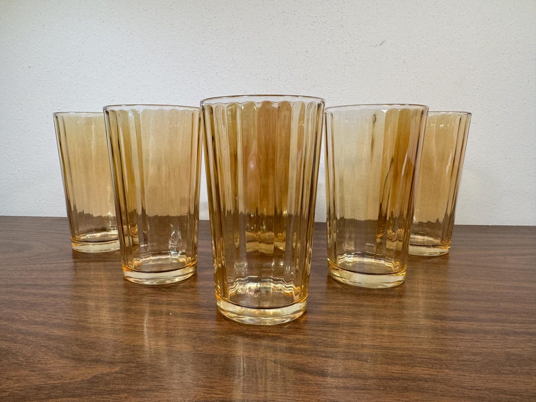 Six Fluted Optic Marigold Lusterware 10 Oz Tumblers - Iridescent Orange ...