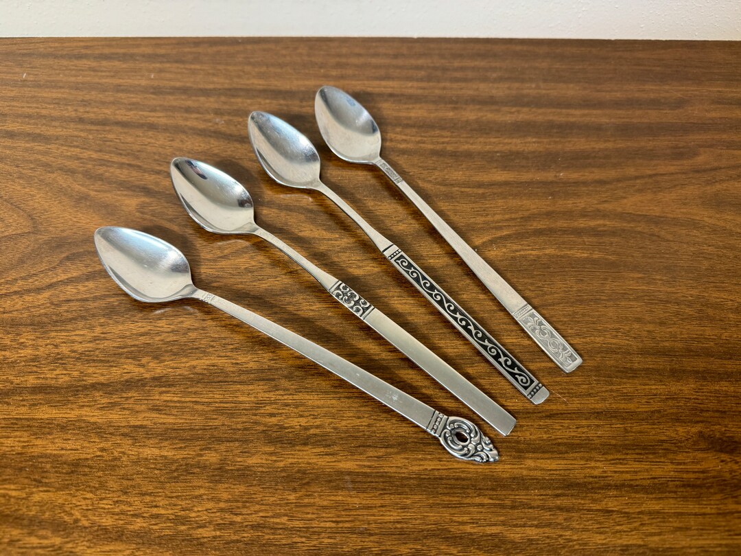 Four Filigree Mismatched Stainless Steel Iced Tea Spoons - Midcentury ...