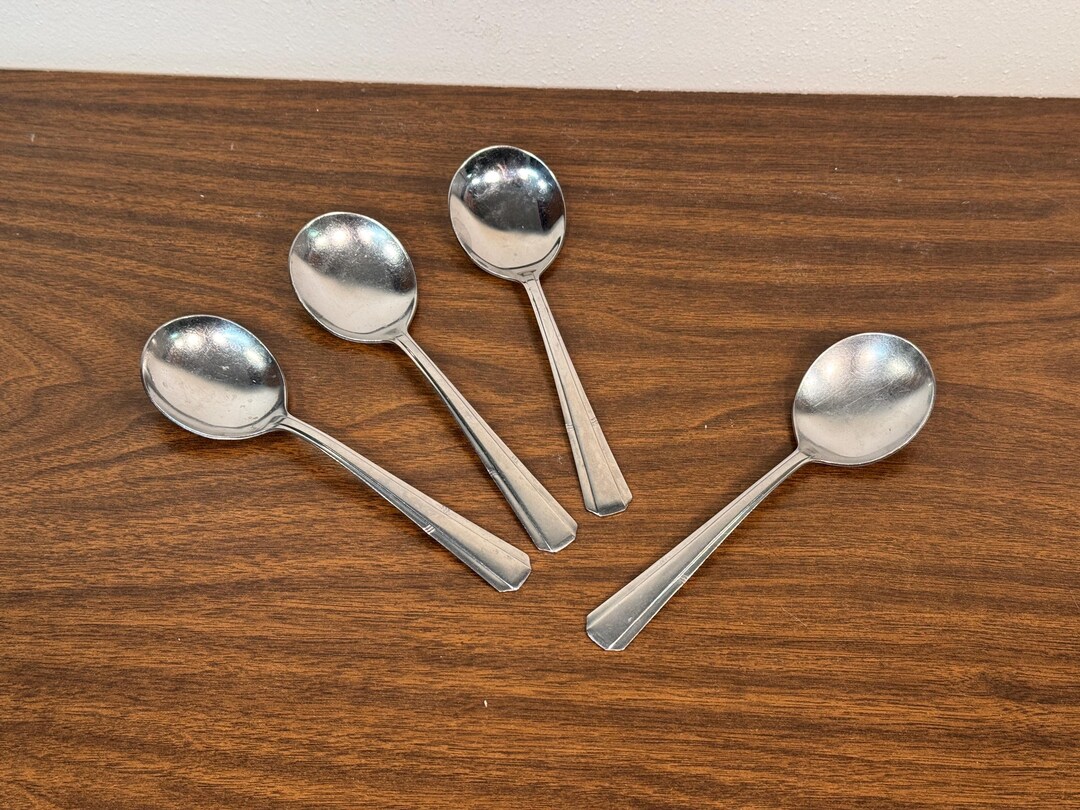 Four Majesco Art Deco Stainless Steel Soup Spoons - Vintage Retro MJS6 ...