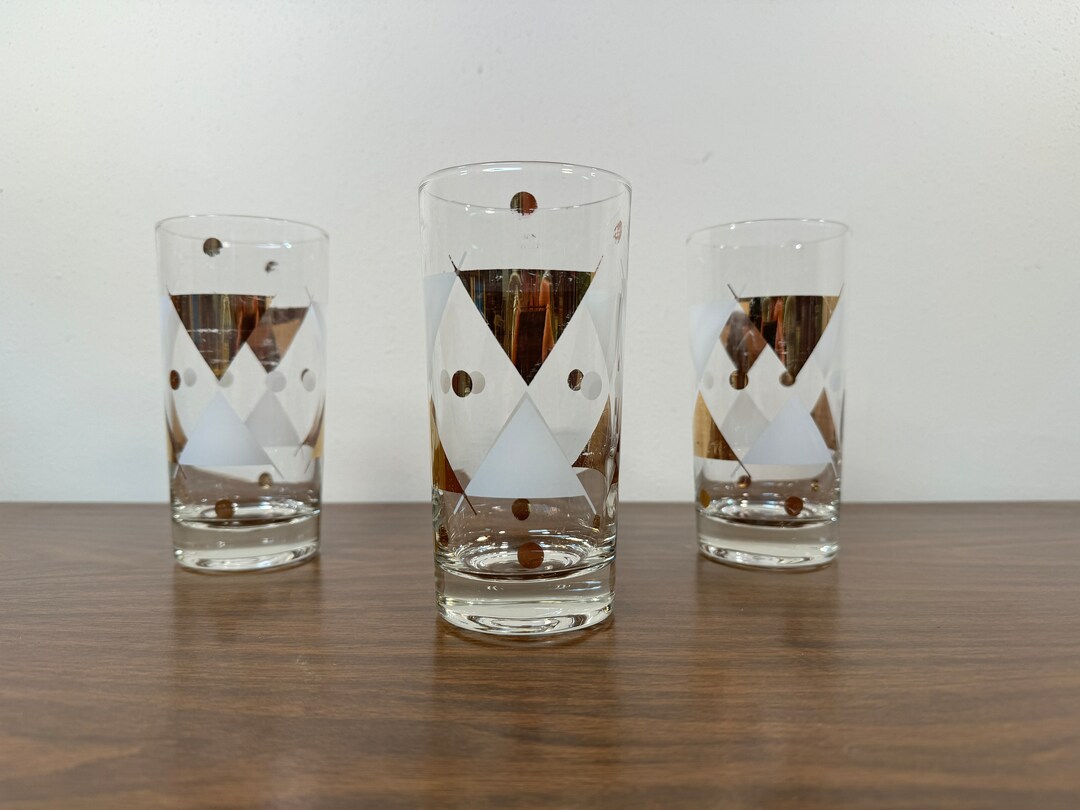 Three Gay Fad Gold & White Triangle 12 Oz Tumblers - Midcentury Modern ...