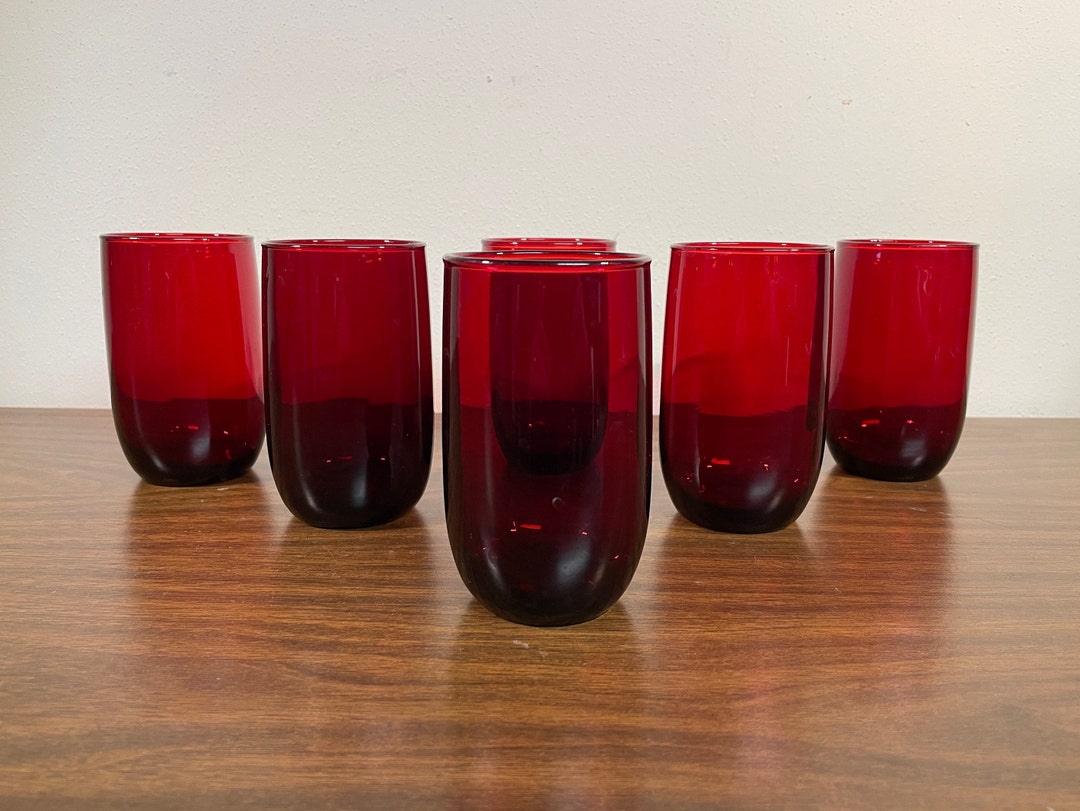 Six Anchor Hocking Roly Poly Royal Ruby 9 Oz Tumblers - Colored Glass ...