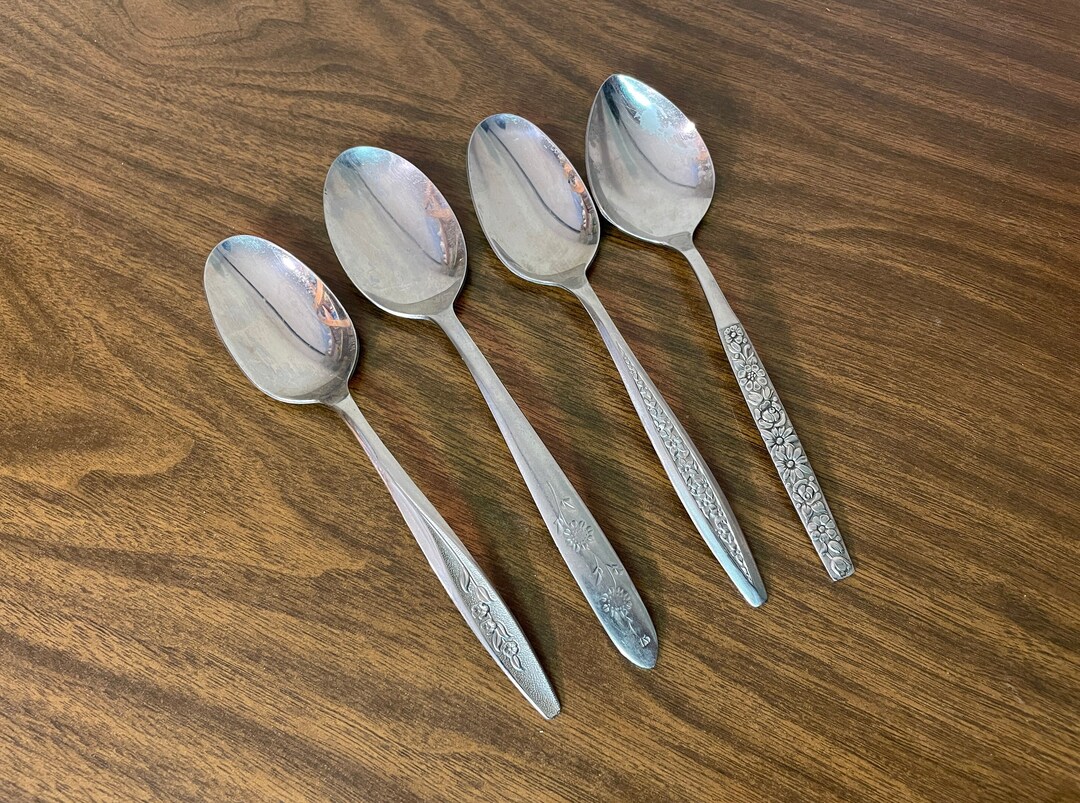 Four+ Floral Mismatched Stainless Steel Tablespoons - Midcentury Mod ...