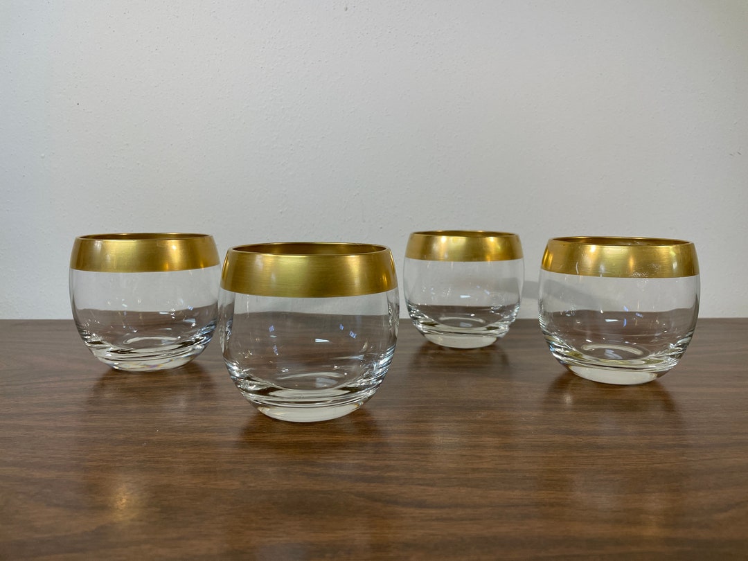 Four Wide Gold Rim 10 Oz Roly Poly Glasses - Midcentury Modern Stripe ...