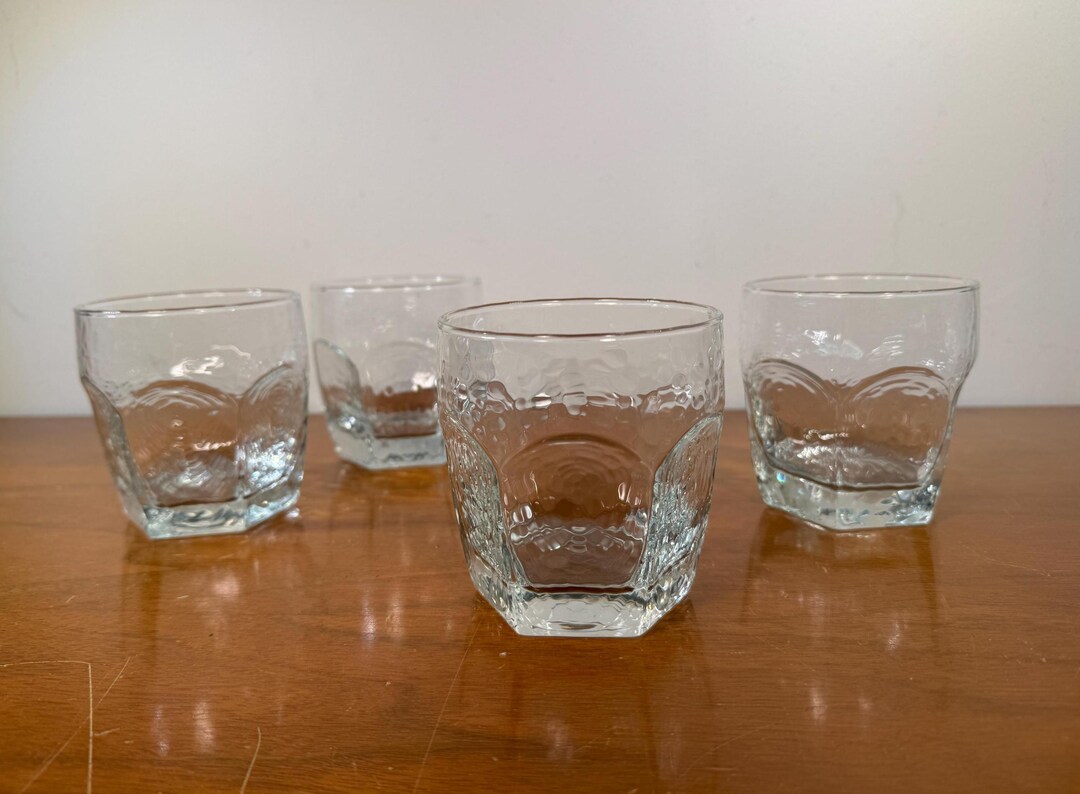 Four Libbey Chivalry Clear 8 Oz Rocks Glasses - Retro Textured Crystal ...