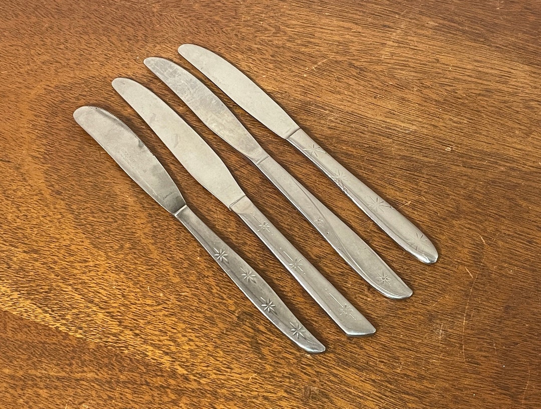 Four+ Starburst Mismatched Stainless Steel Dinner Knives - Midcentury ...