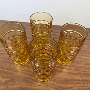 Four Libbey Thumbprint Amber 12 Oz Tumblers - Retro Chunky Yellow Honey ...