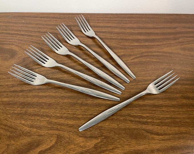 Six Prudential 8" Stainless Steel Dinner Forks - Midcentury Wheat Spray ...