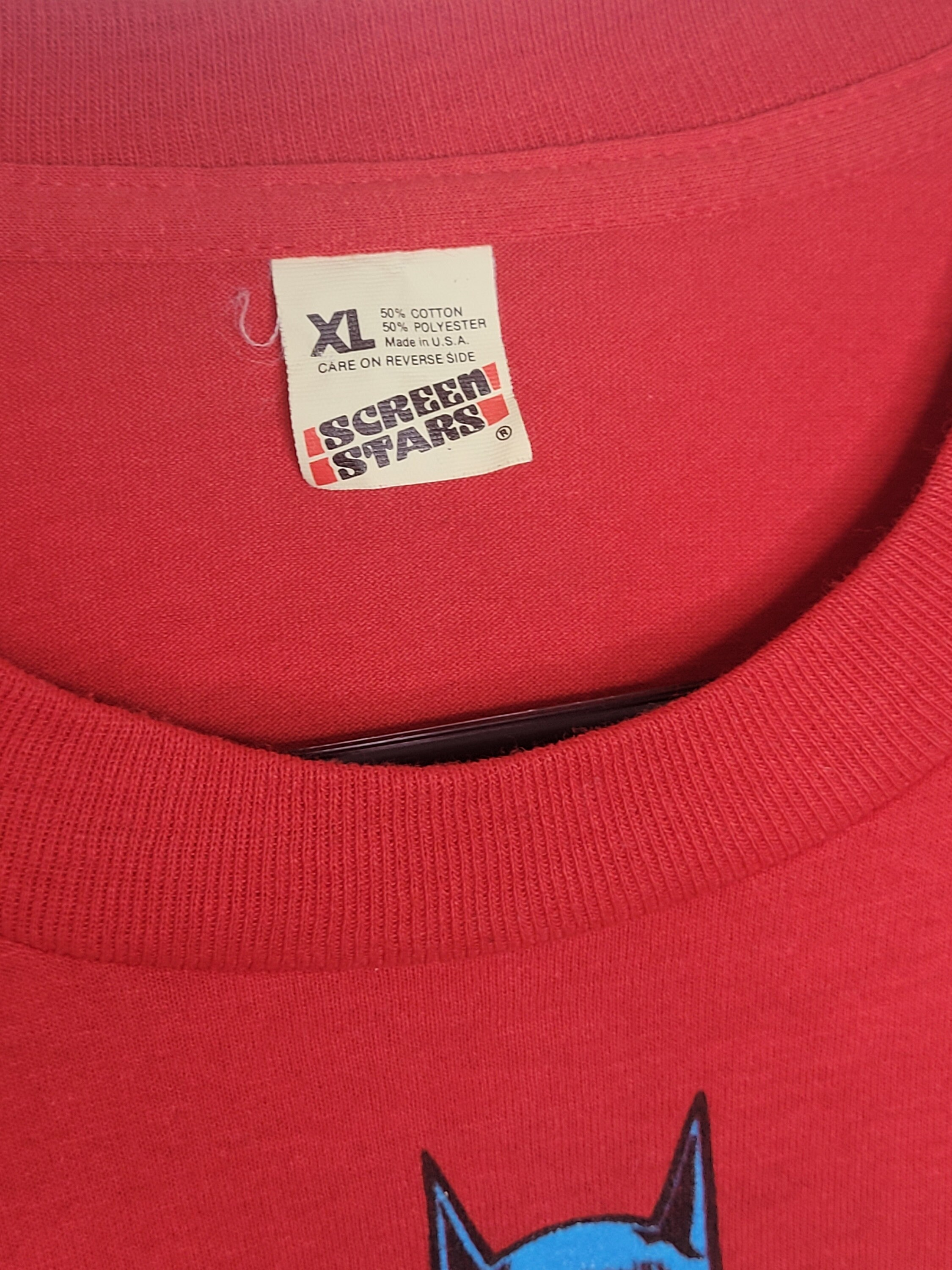Vtg Batman Single Stitch RARE Red DC Comics 1989 Screen Stars Label XL ...