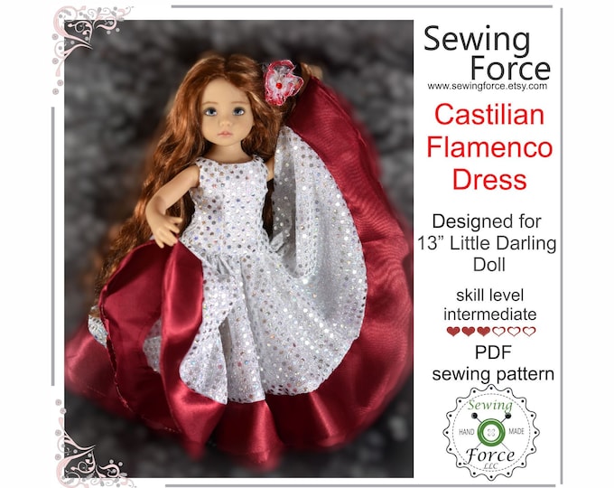 Castilian Flamenco Dress, PDF Sewing Pattern Designed for 13 Inch Dolls ...