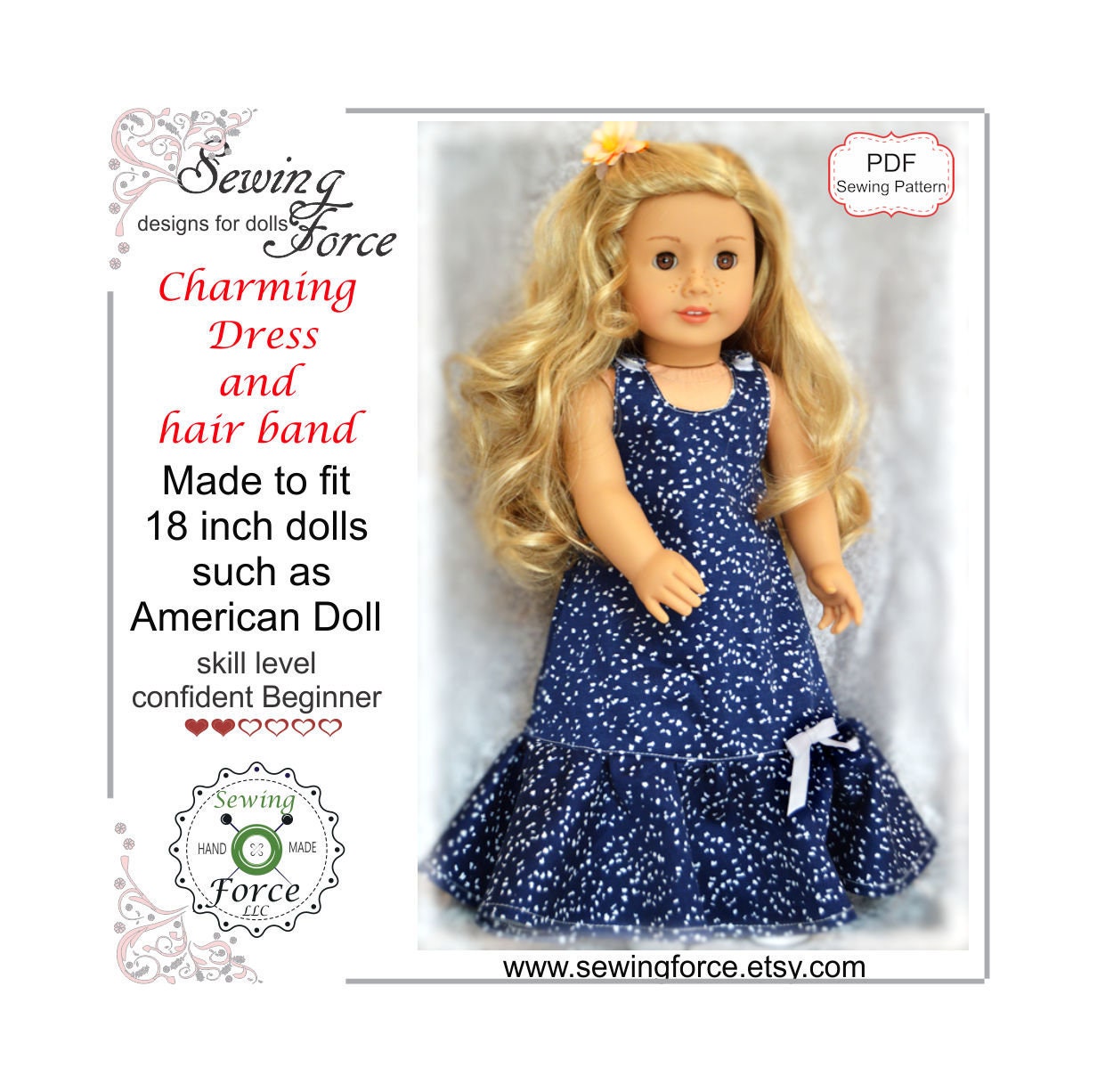 18 Inch Doll Clothes Pattern Charming Dress and Hairband for - Etsy