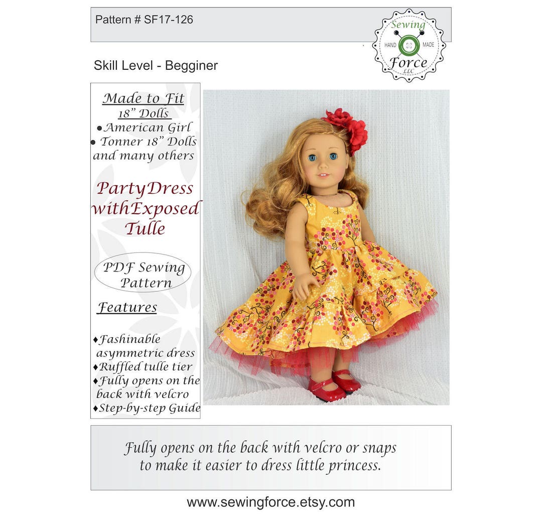 18 Inch Doll Clothes Pattern, Party Dress With Tulle, for Dolls Such as ...
