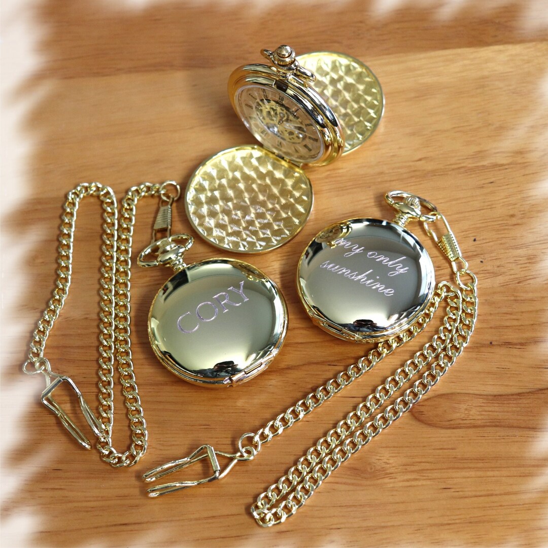 Double Cover Mechanical Pocket Watch , Groomsmen Gift , Engraved Mens ...
