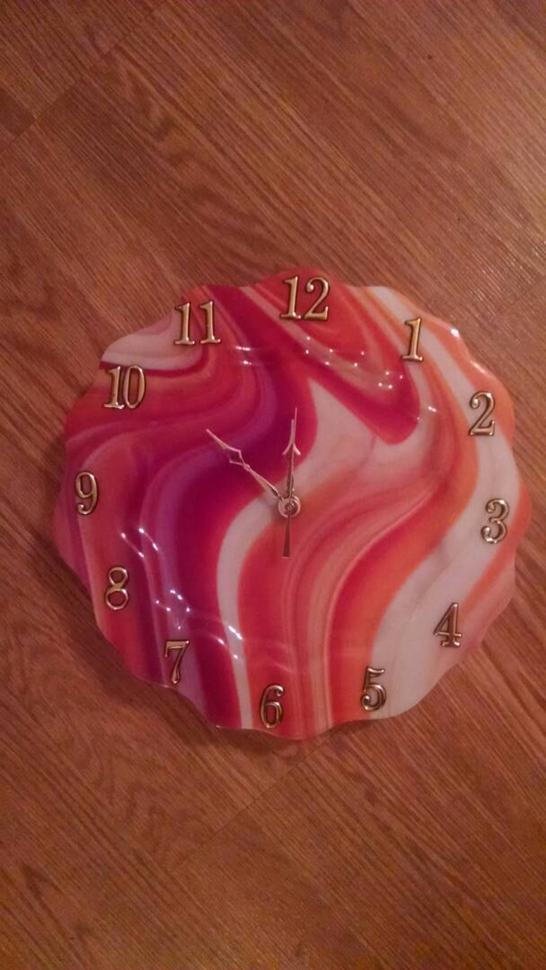 Gorgeous Swirling Orange and Red Stained Glass Dinner Plate Size Clock ...