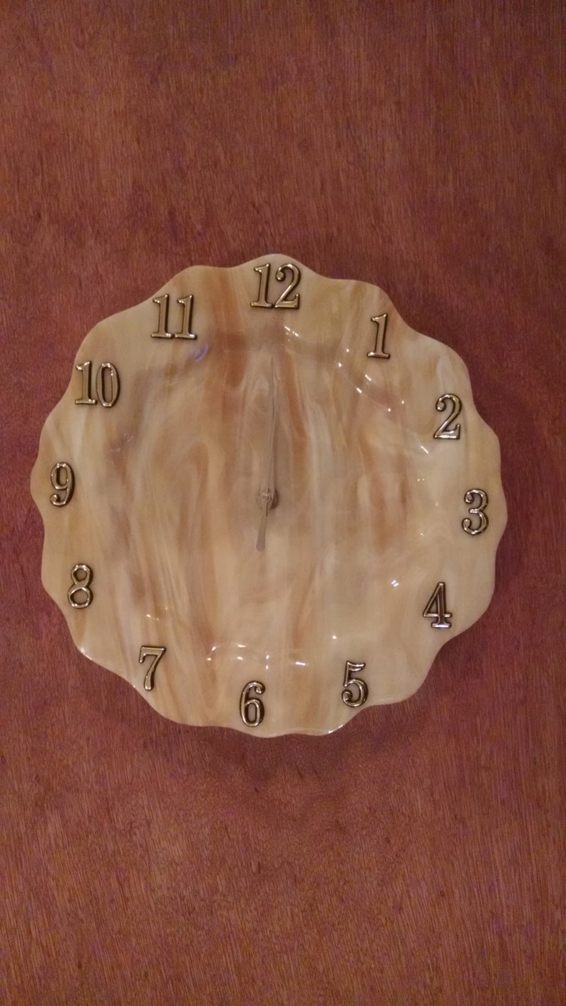 Gorgeous Swirl Tan Stained Glass Dinner Plate Size Clock ! - Etsy