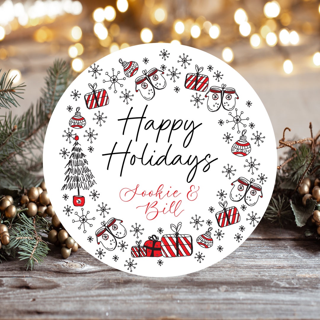 Personalized Happy Holidays Sticker, Custom Christmas Gift Sticker ...
