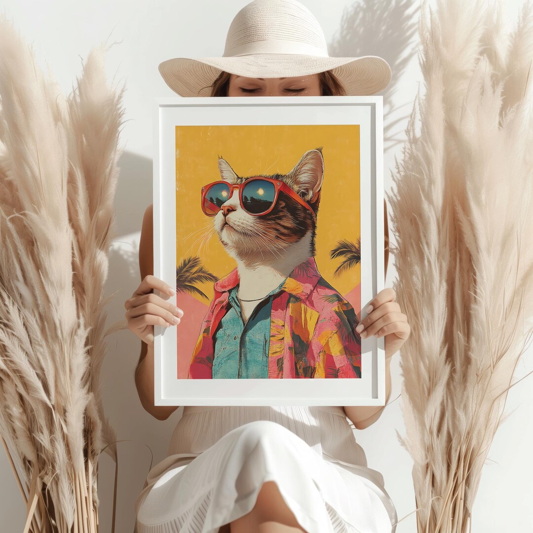 Art Deco Cool Cat Print / Poster – Palm Tree Tropical Vibes & Retro ...
